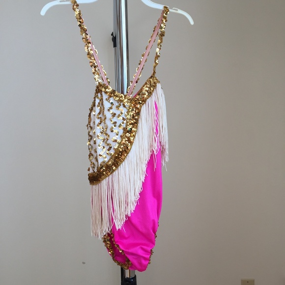 Art Stone | Costumes | Girls Pink White Fringe Sequins Dance Costume ...